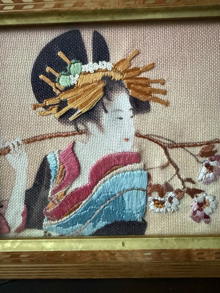 Vintage Japanese Bunka Shishu Embroidery – Geisha with Painted Face ...