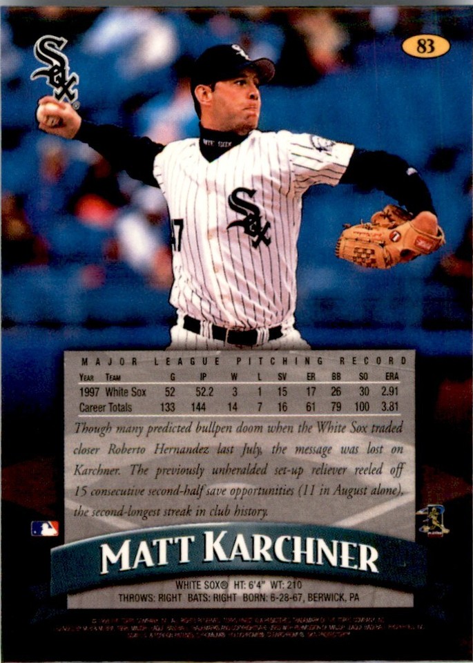 1998 Topps Finest Matt Karchner . Chicago White Sox #83 | eBay