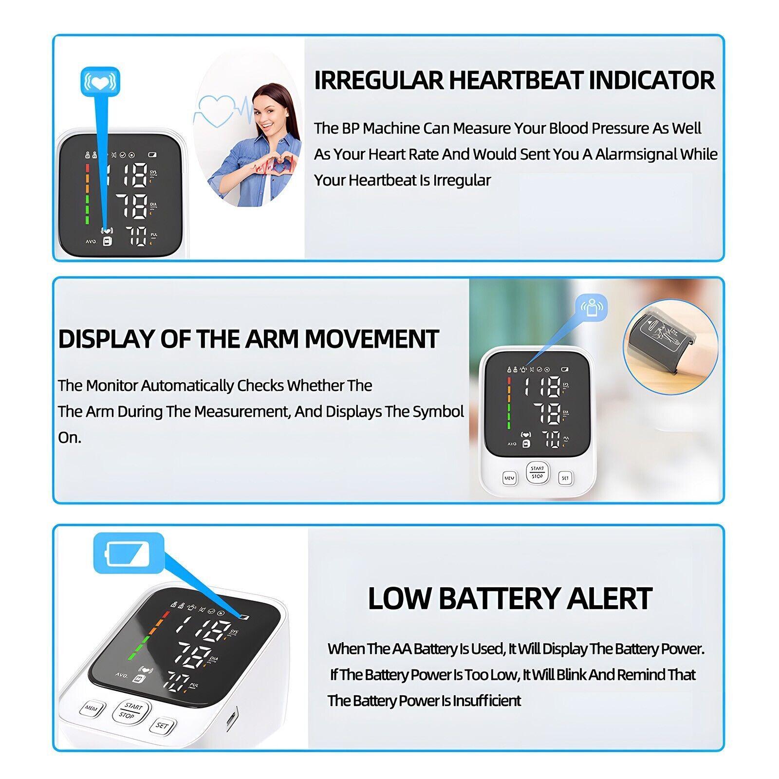 LED Digital Blood Pressure Monitor Upper Arm Heart Rate Monitor & BP ...
