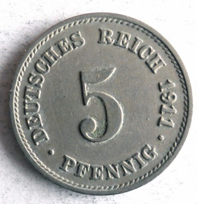 1911 G GERMAN EMPIRE 5 PFENNIG - Collectible Coin - FREE SHIP - German ...