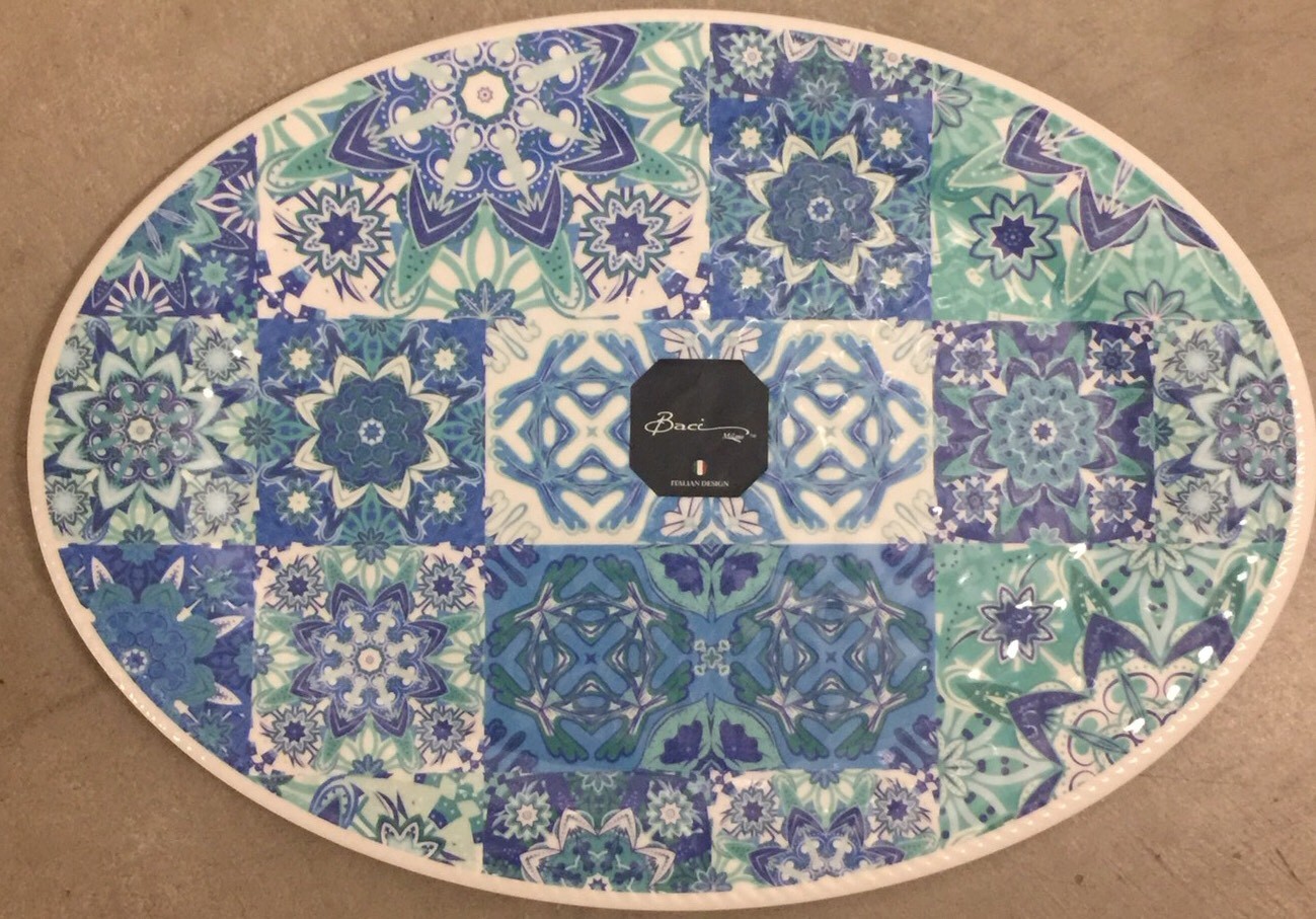 Baci Milano Blue Tile Medallion MELAMINE Oval Serving Tray Platter | eBay