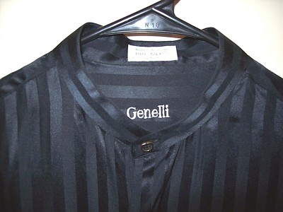 VINTAGE MENS GENELLI JET BLACK TONE ON TONE STRIPE SILK SHIRT NEHRU ...