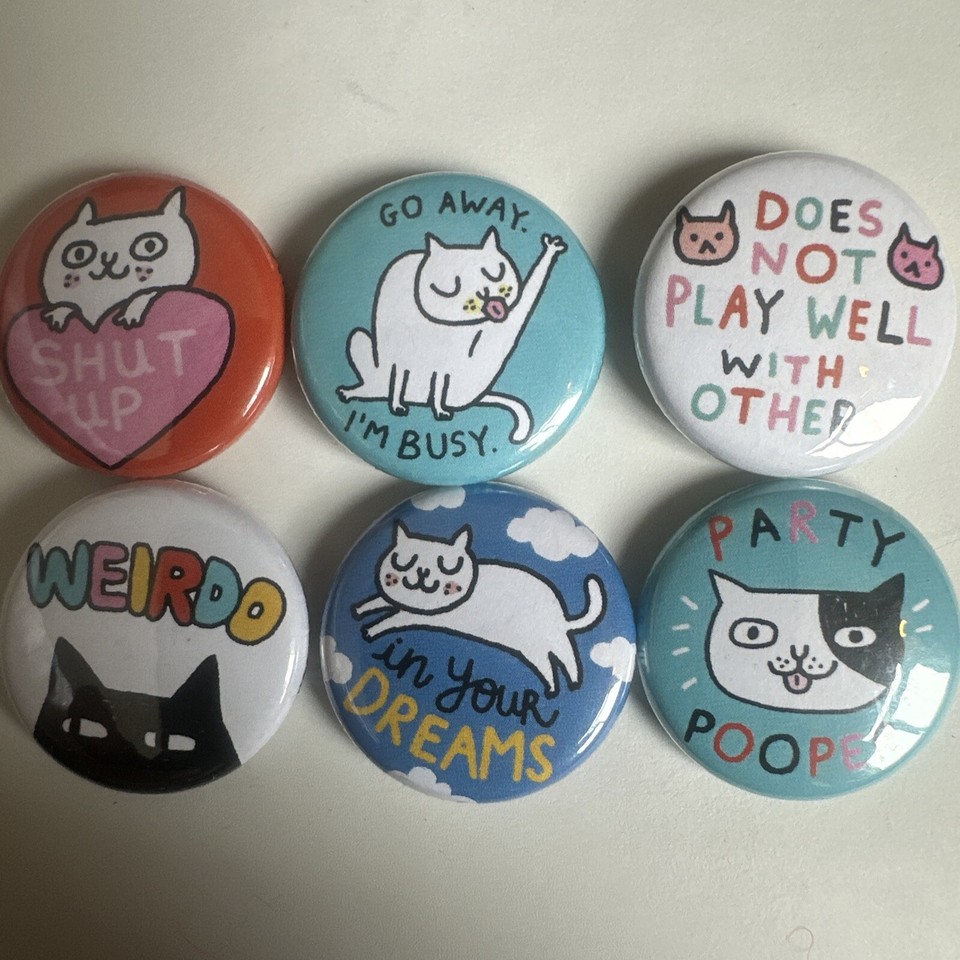 Cat buttons pins set of 10 push back pins funny grumpy cat quotes new ...