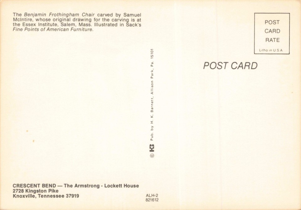 Postcard Furniture Benjamin Frothingham Chair by Samuel McIntire ...