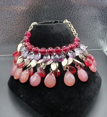 Jtv Purple Pink Red Dangle Silvertone Leaf Statement Necklace | eBay