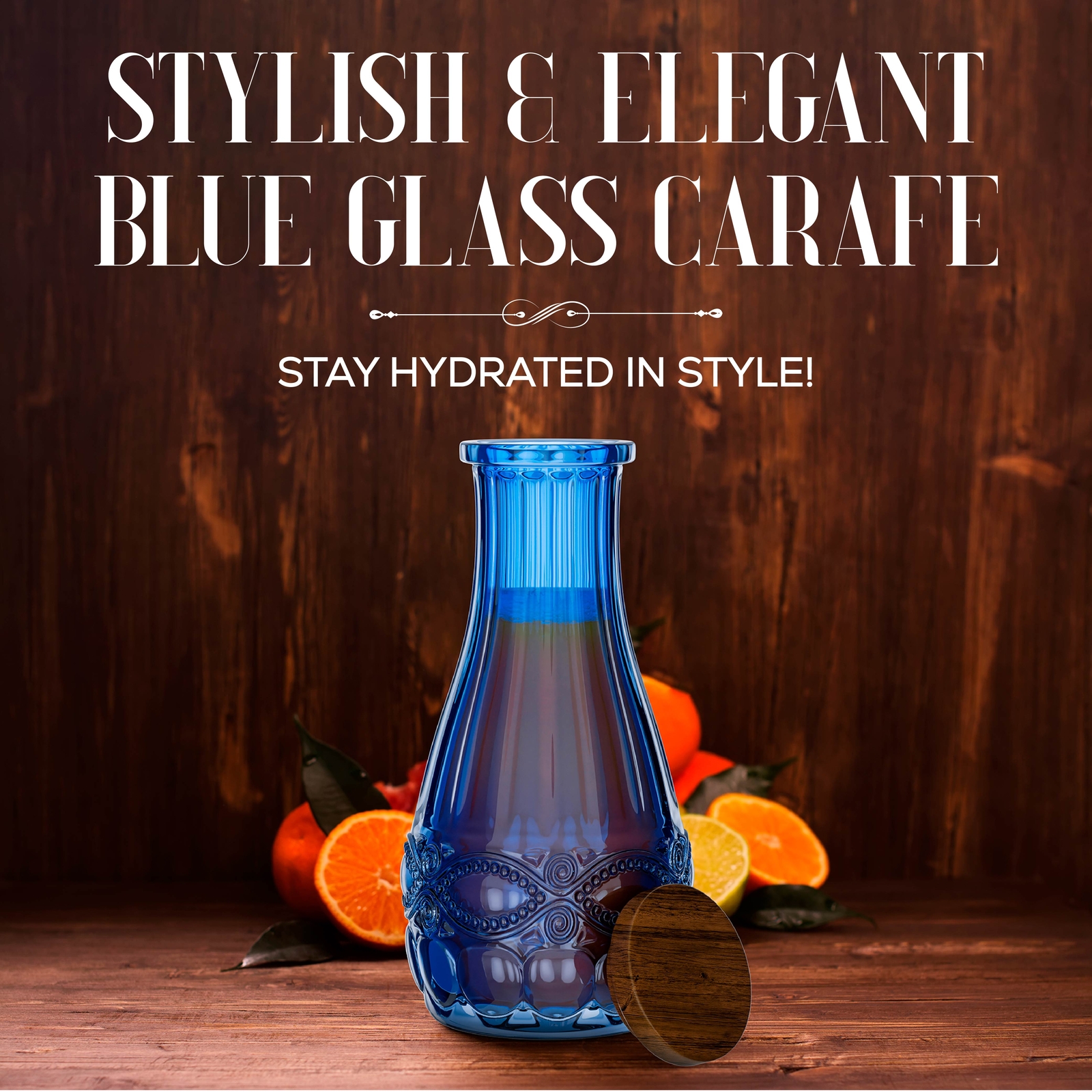 elle décor Colored Glass Carafe with Wood Lid, Dishwasher Safe, 1 Liter ...
