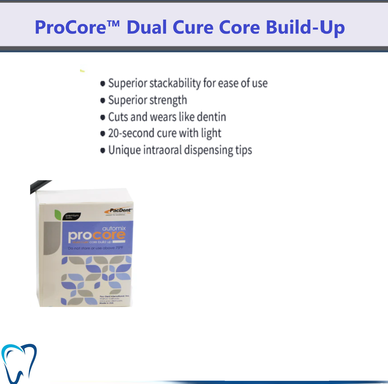 Dental Core Material PacDent Core Buildup ProCore Blue 1 x 50ml & 10 HP ...