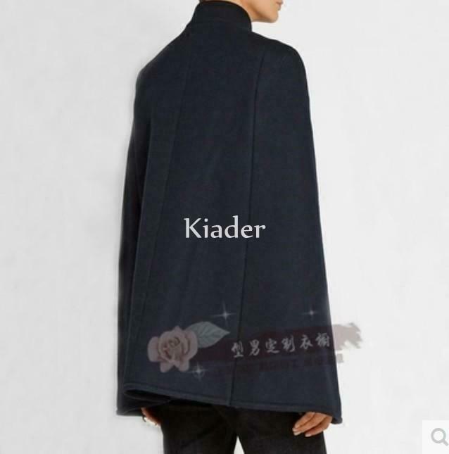 Fashion Men Women Wool Blend Cloak Double Breasted Cape Stand Collar ...