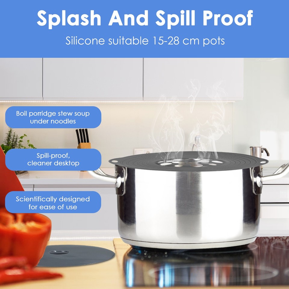 2Pcs Silicone Pot Lid for 15 to 28 cm Pot Anti Overflow Collapsible ...