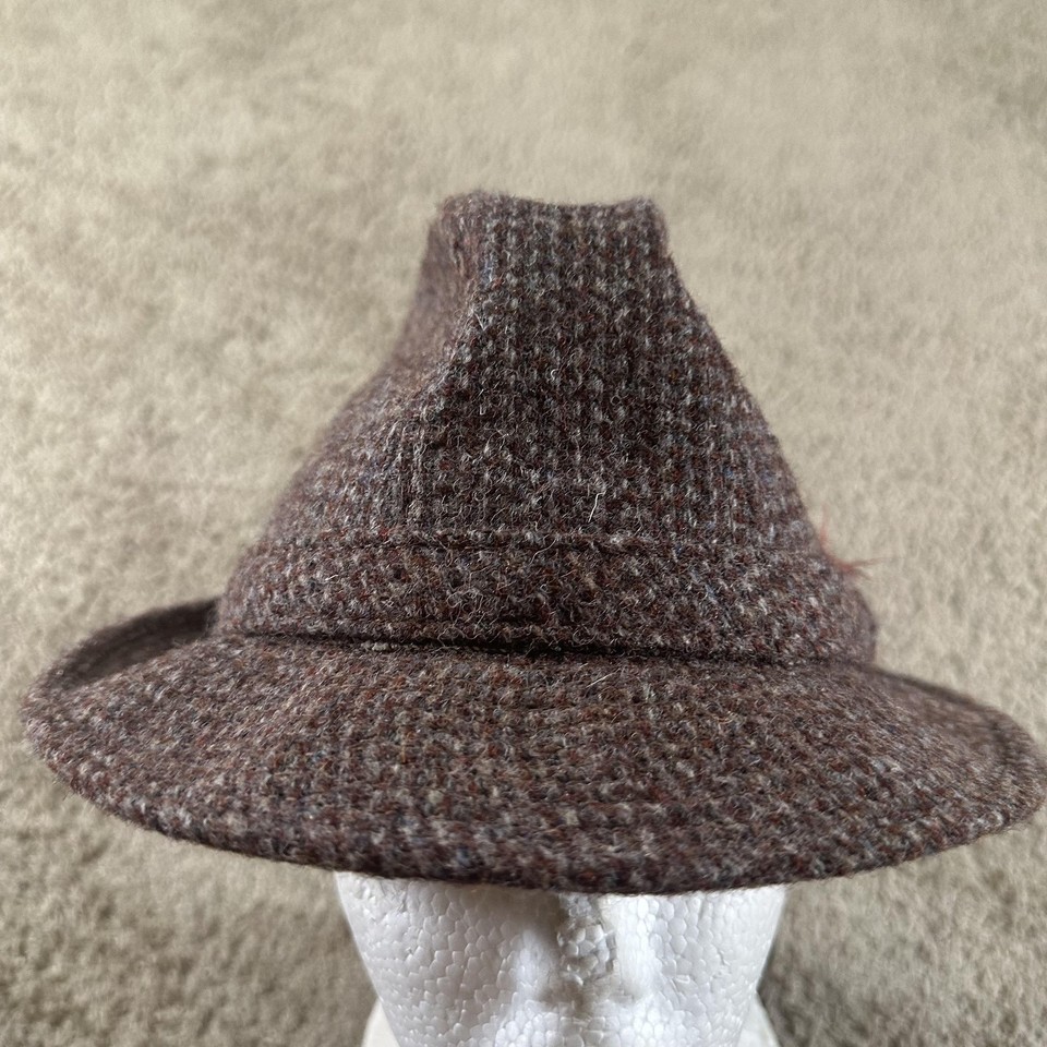 Vintage Harris Tweed Hat Fedora Fitted Mens Small Wool Scotland Feather ...