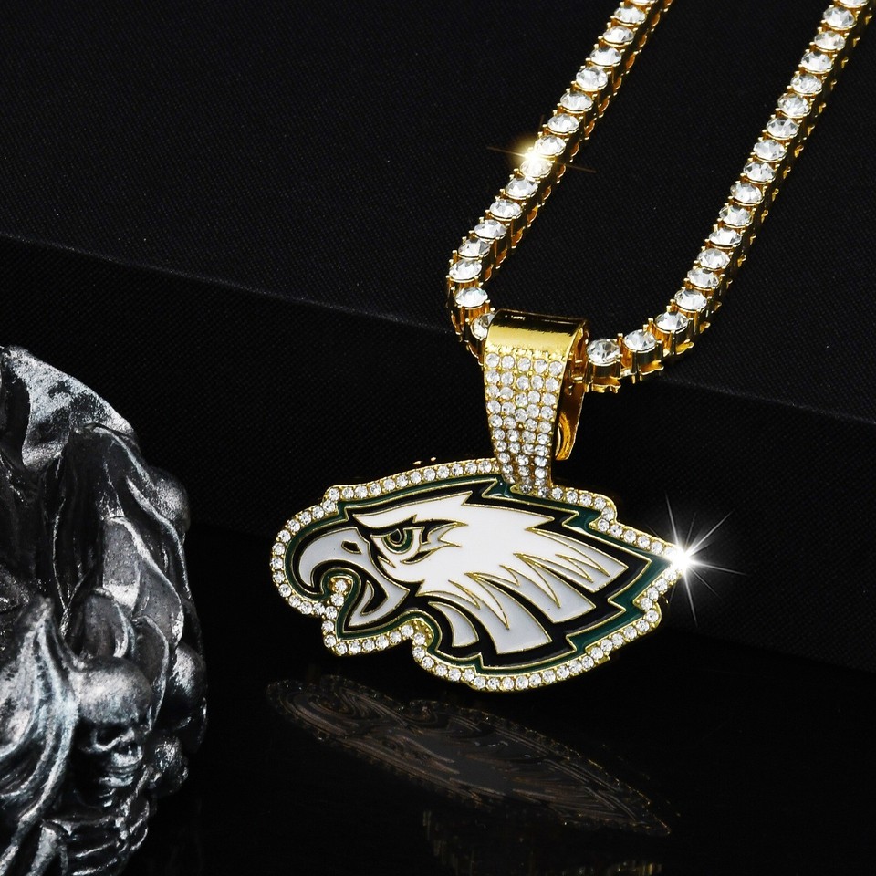 Philadelphia Eagles Iced-Out Necklace | 24” Rhinestone Chain | Gold ...