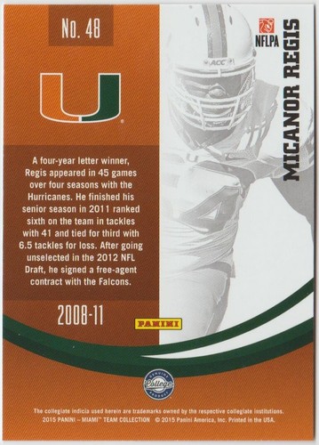 2015 Panini Miami Hurricanes Football #48 Micanor Regis | eBay