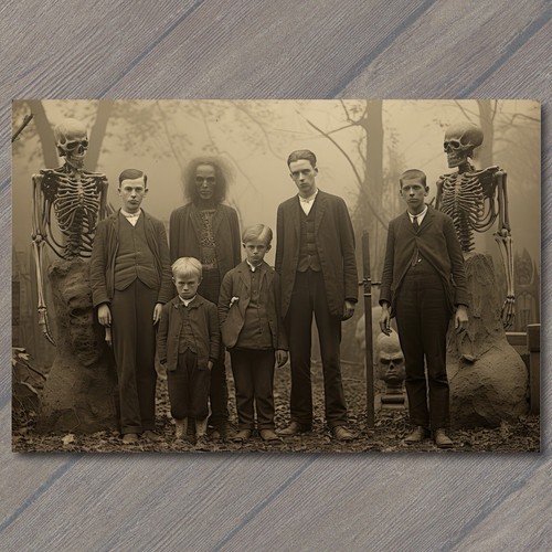 4x6" Weird Creepy Vintage Family Halloween Cult Unusual Mask Cemetery ...