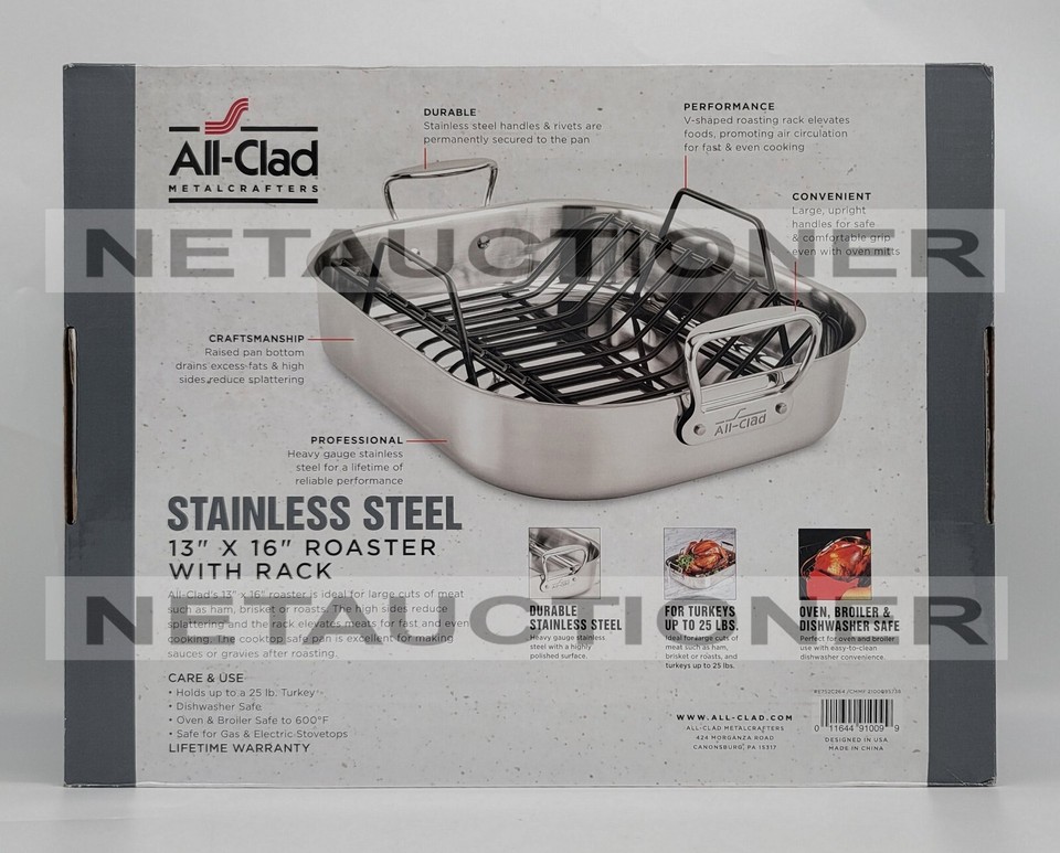 ALL-CLAD Stainless Steel 13” x 16” Turkey/Ham Roaster Pan W/Rack for ...