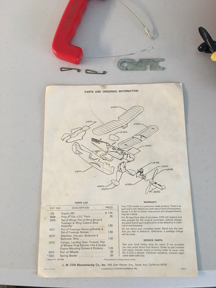 Vintage Cox Red Baron .020 Engine Gas Powered Mini Stunt Model Airplane ...