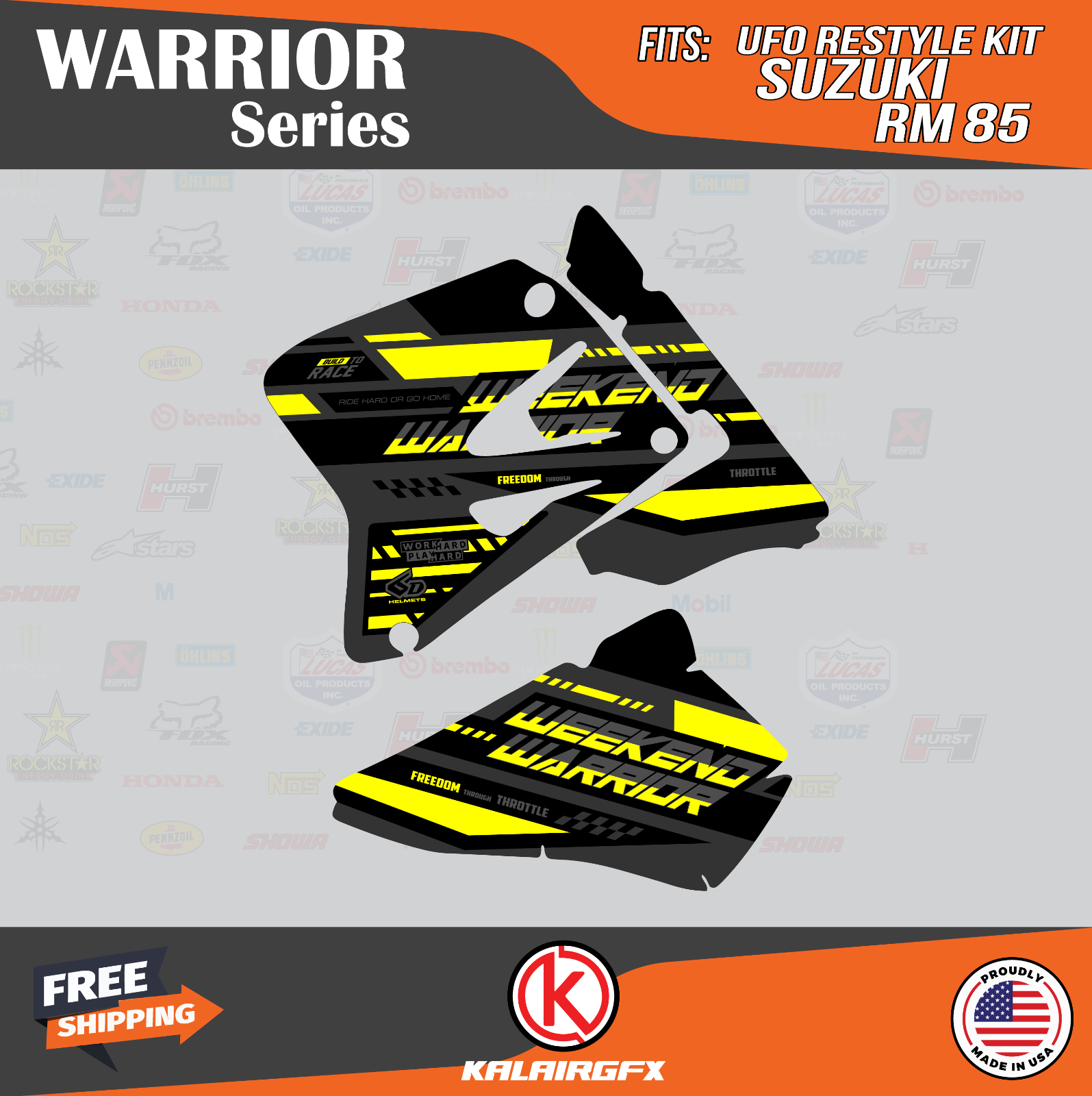 Graphics Kit for Suzuki RM85 (2001-2023) UFO RESTYLE Warrior-Yellow ...