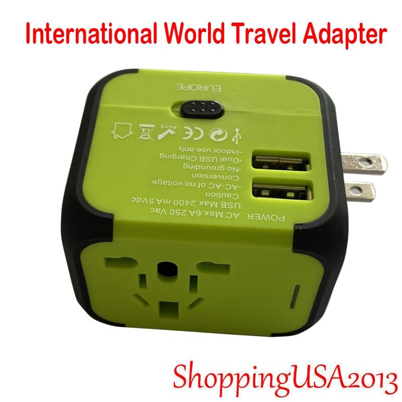 2 International Universal Travel Adapter 2 USB Charger Power Converter ...