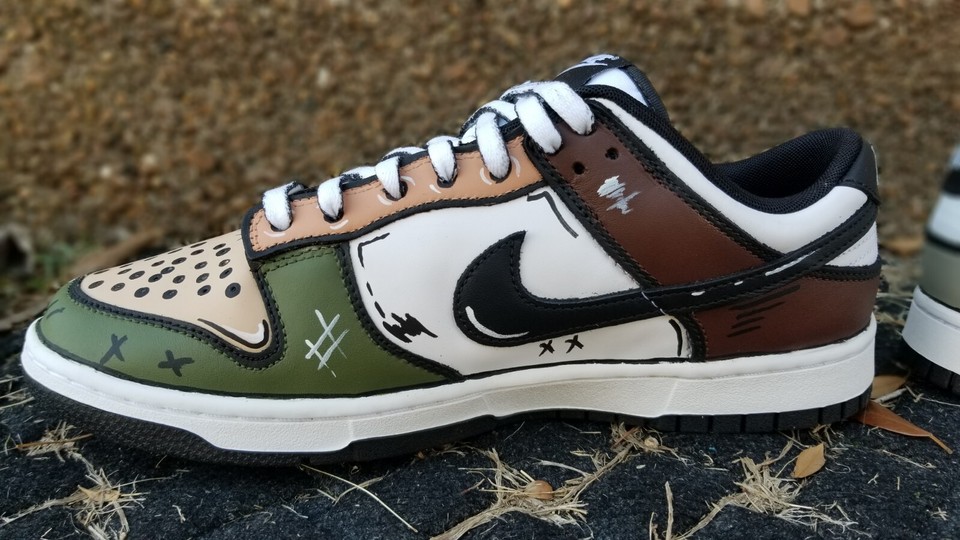 Nike Dunk Low Custom Size 10 Cartoon Theme Earth Tones | eBay