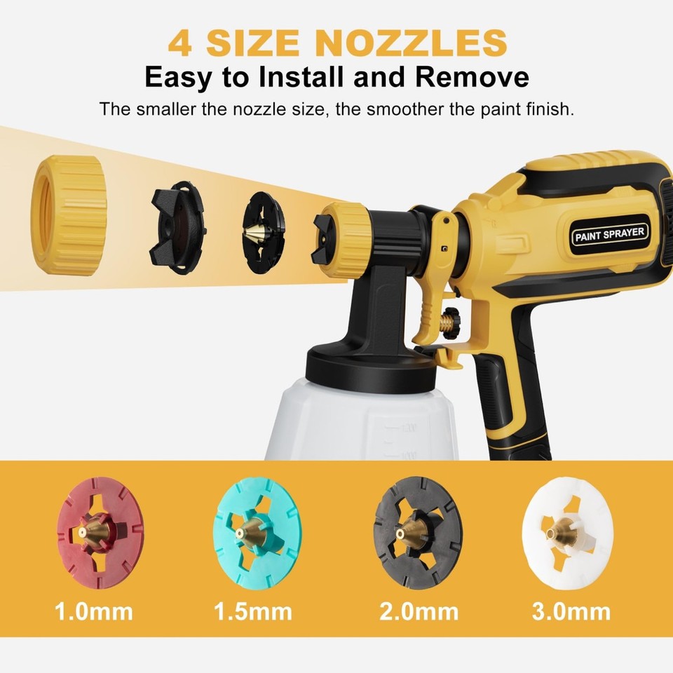 Paint-Sprayer, 700W HVLP Spray Gun with Cleaning & Blowing Joints, 4 ...