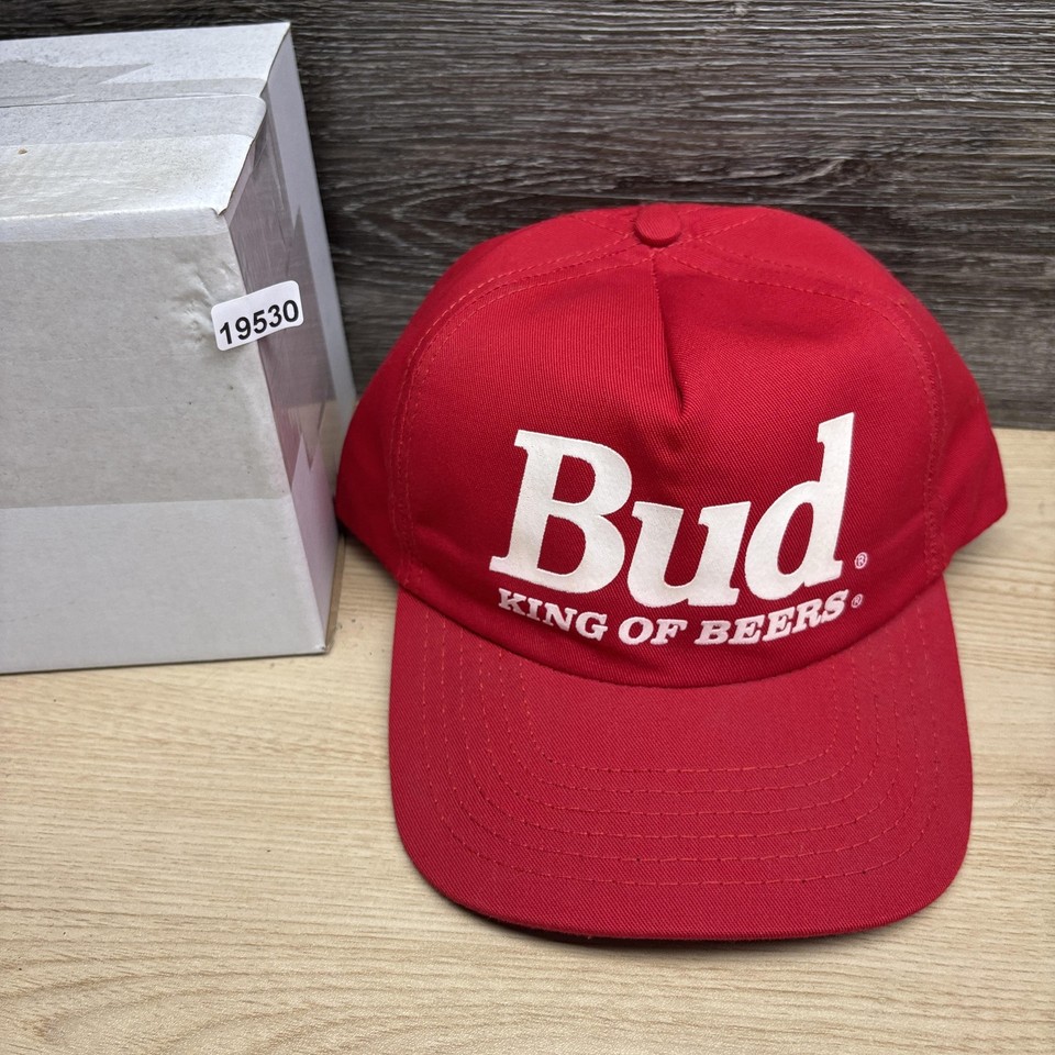 Vintage Budweiser Bud King Of Beers Hat Cap Snap Back Mens One Size Red ...