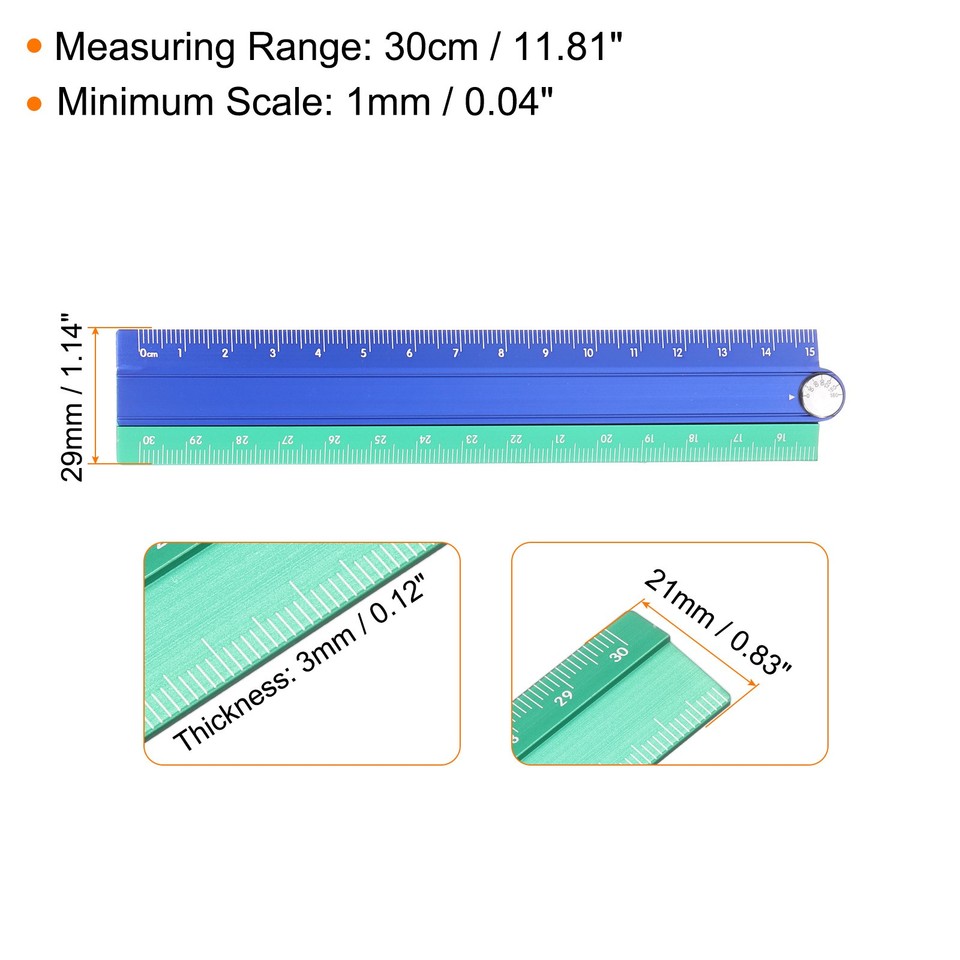 3pcs Straight Ruler 30cm Metric Aluminum Alloy Folding Ruler 3 Colors ...