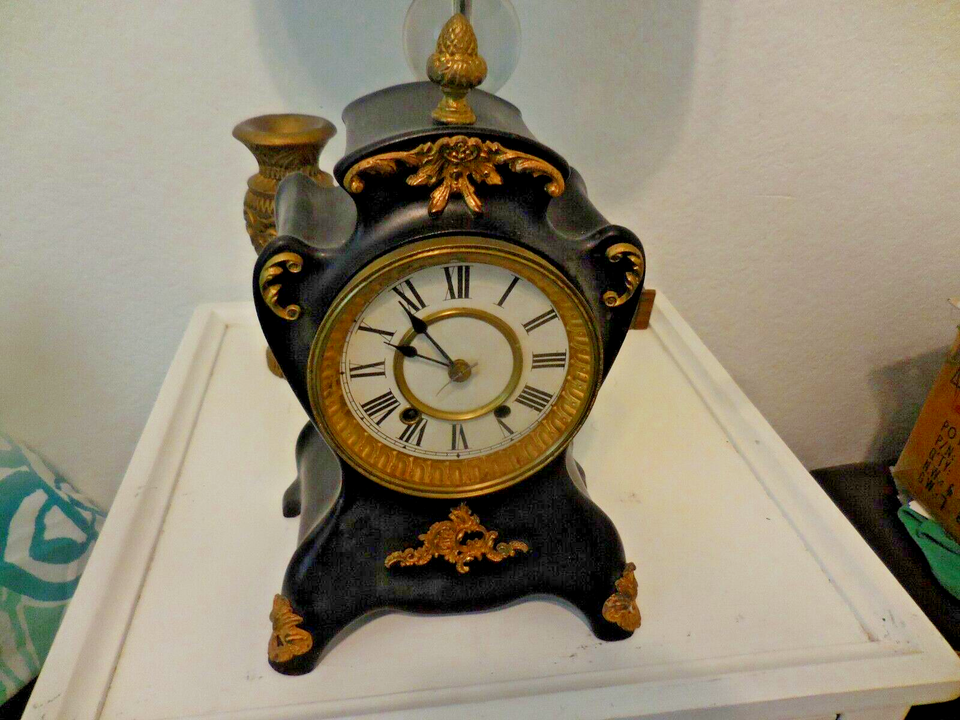 Antique USA WATERBURY & ANSONIA Key Wound Time Clock, Cast IRON Case | eBay