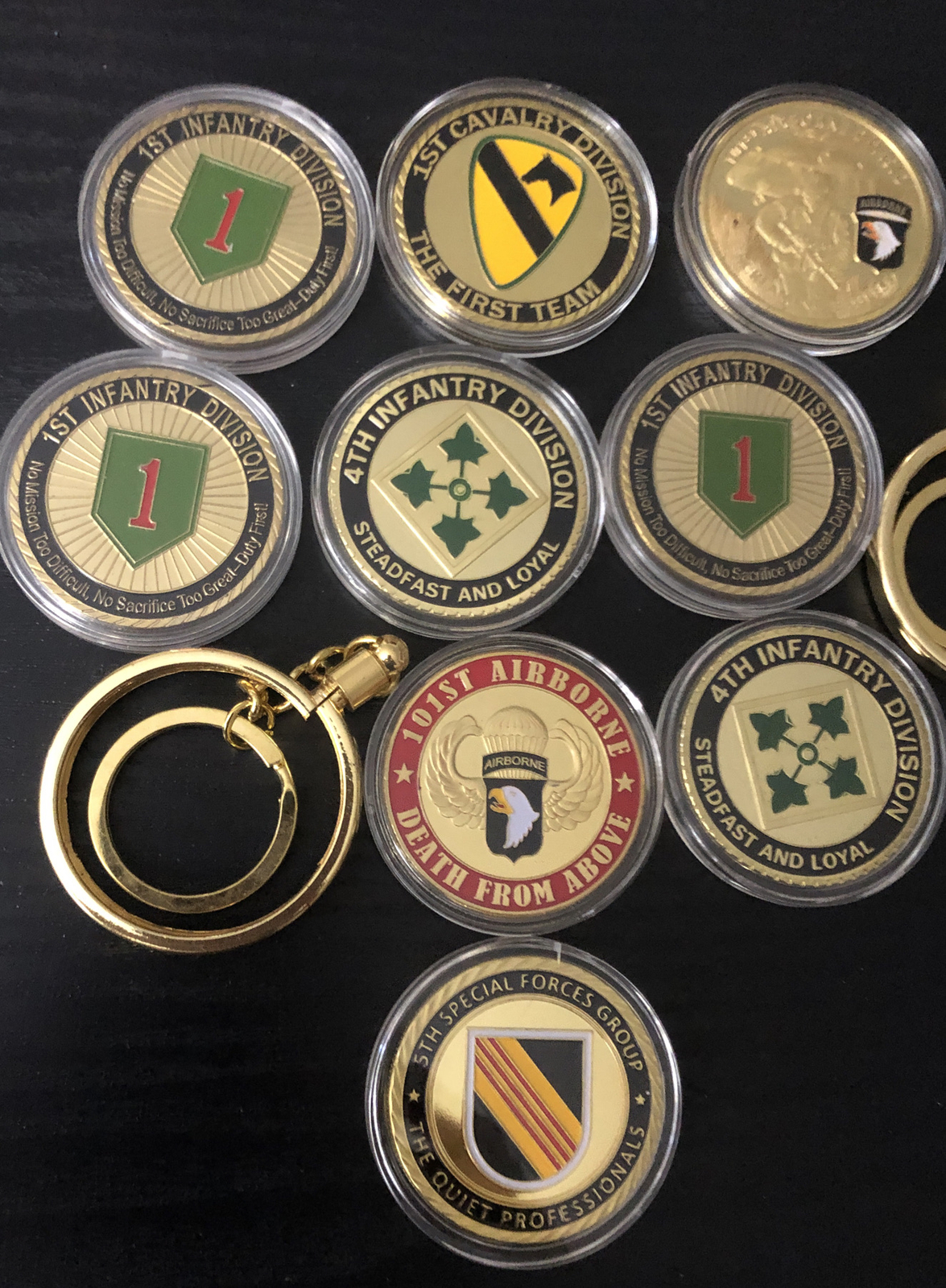 Lot of challange coins army 101 airborne spacial forces SF 5 infantry ...