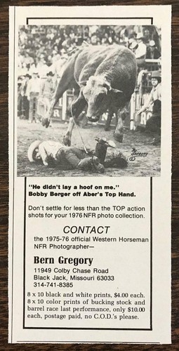 1977 Bern Gregory Rodeo Photographer Print Ad Bobby Berger Aber's Top ...