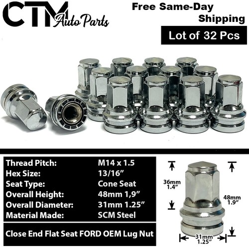 32x Ford OEM Factory Chrome 14x1.5 Flat Seat Lug Nut Fit F250 F350 ...