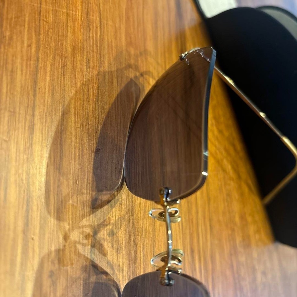 RARE VINTAGE Oliver Peoples ROC Rimless Sunglasses Brad Pitt Gold Blue ...