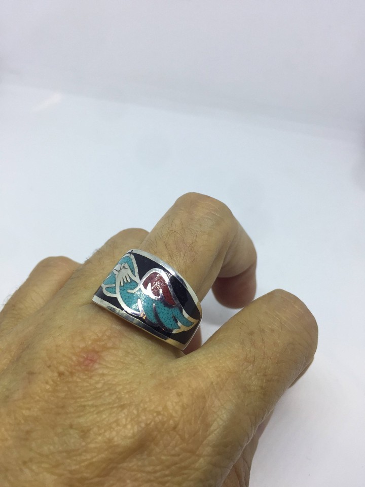 Vintage Native American Style Southwestern Turquoise Stone Inlay Mens ...