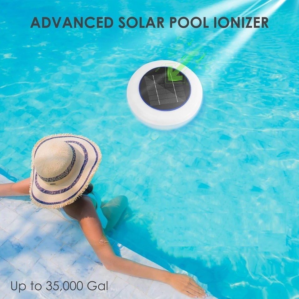 Solar Pool Ionizer, Upgraded Copper Ionizer w/ LED Light, for Up to ...