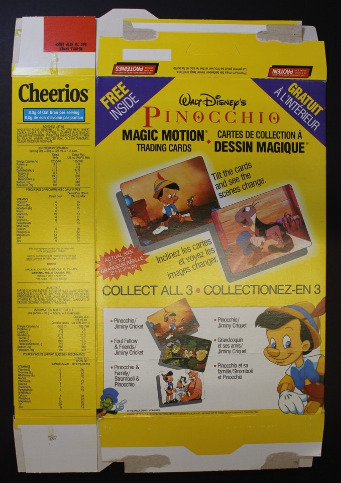 Vintage Cereal Box, CHEERIOS - DISNEY PINOCCHIO, 1993, General Mills ...