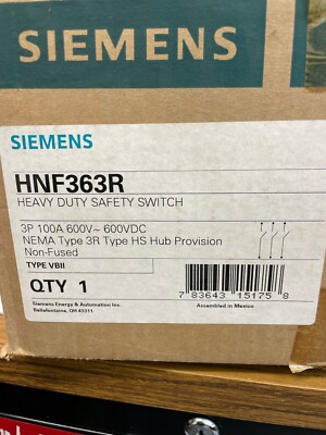 siemens hnf363r 3 pole 100amp 600v heavy duty safety switch nema 3r | eBay