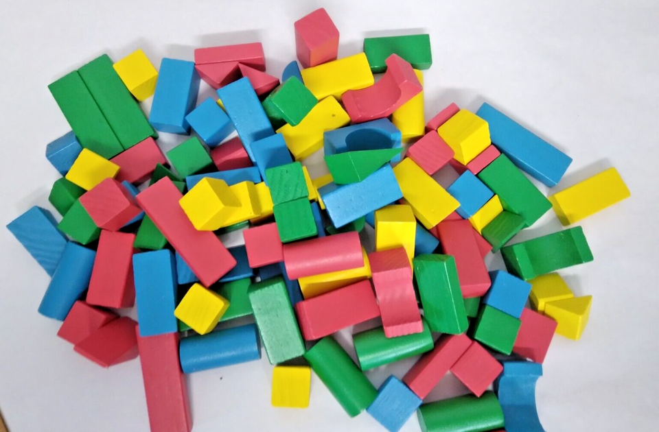 Bulk Lot of 95 Assorted Colored Wood Blocks, Children’s Building Blocks ...