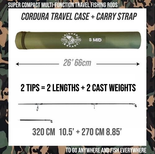 S MID Strong Predator Carp Travel Fishing Rod & Case 10.5' Light-Sea ...