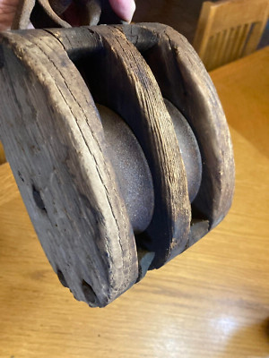 Vintage Wooden Farm Double Sheive Pulley Block Tackle Nautical Collect ...