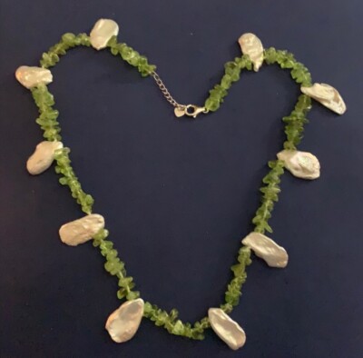 Peridot & Broken Pearl Sterling Silver Necklace 17 In | eBay