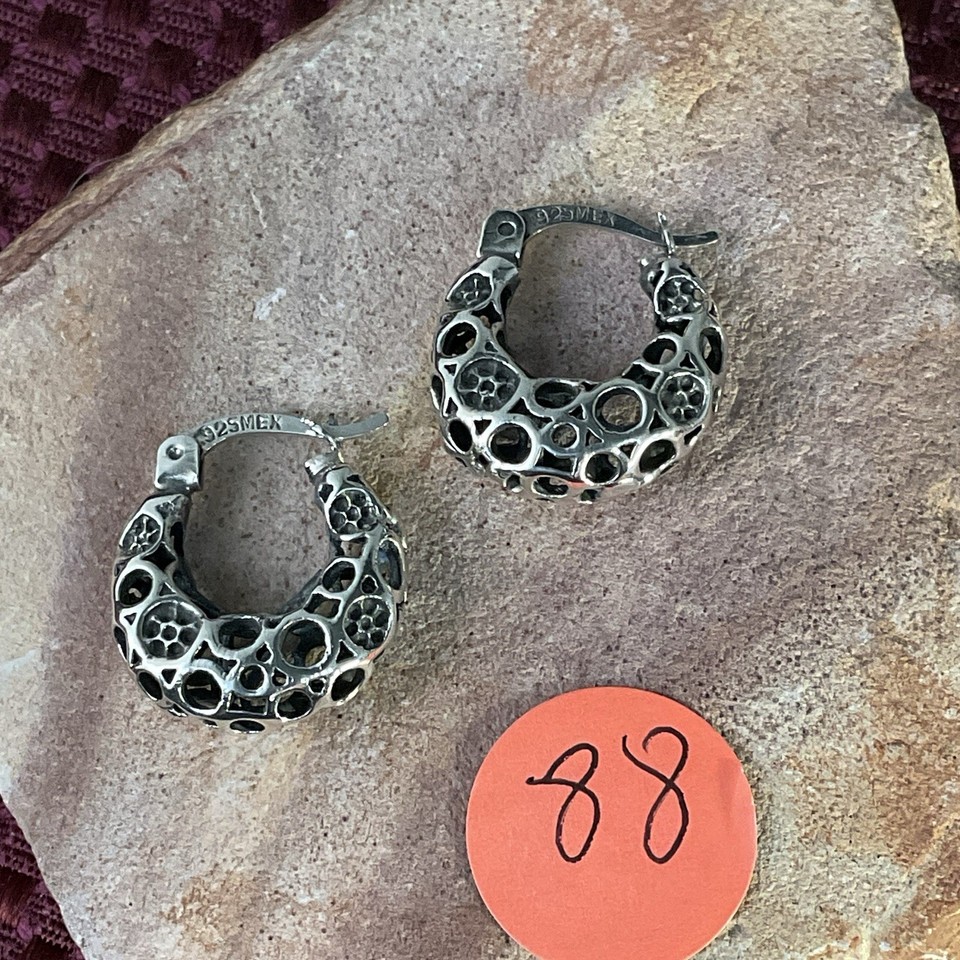 Sterling Silver 925 Hoop Earrings Textured Mexico | eBay