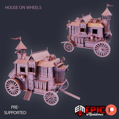 House on Wheels Carriage Party Epic Miniatures RPG D&D Pathfinder 3D ...