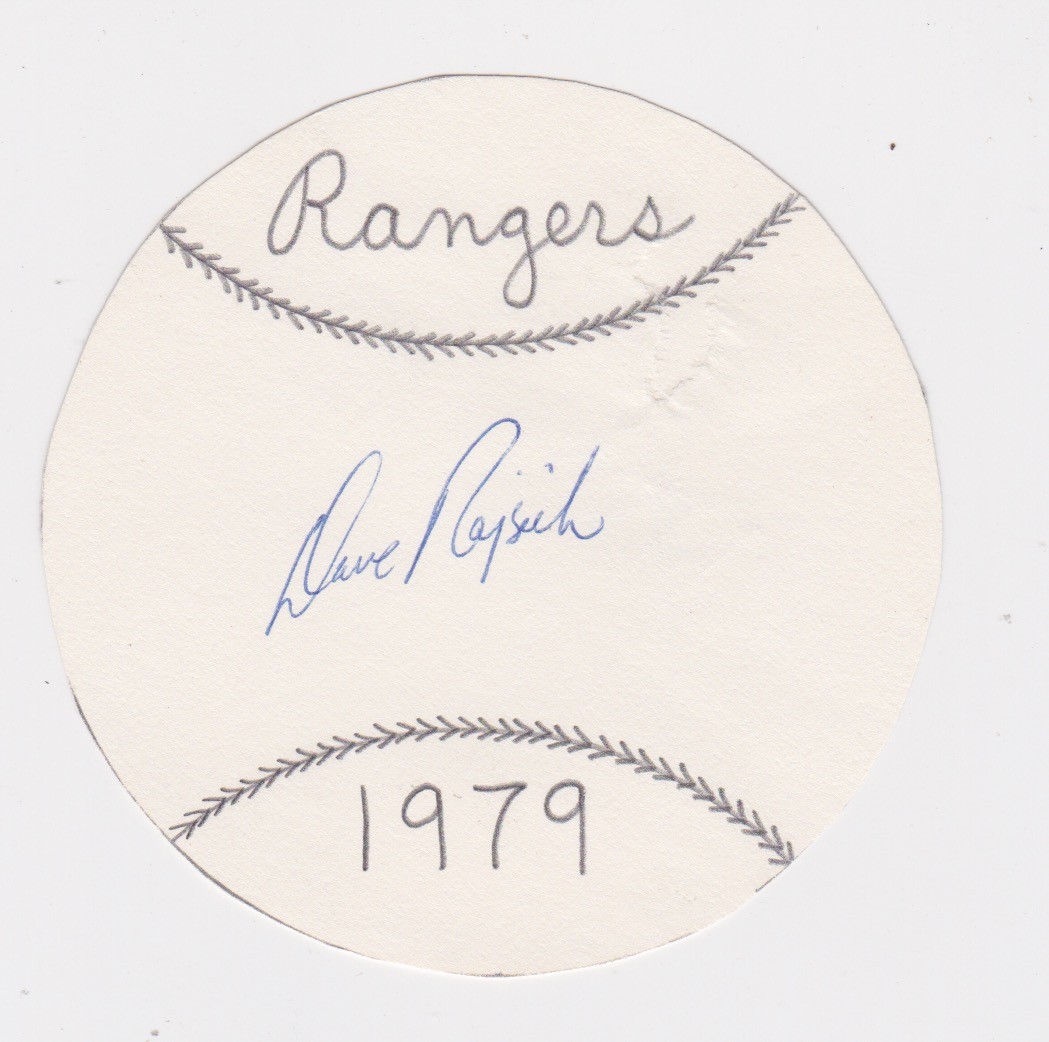 DAVE RAJSICH SIGNED RANGERS 3" BASEBALL DISC AUTO AUTOGRAPH DATED 1979 ...
