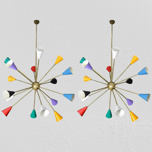 Pair Of 16 Arms Multicolored Sputnik Brass Chandelier Décor Italian ...