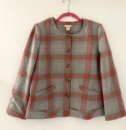 Sundance Women's Plaid wool Gray Orange Blend Button Down Blazer Jacket ...