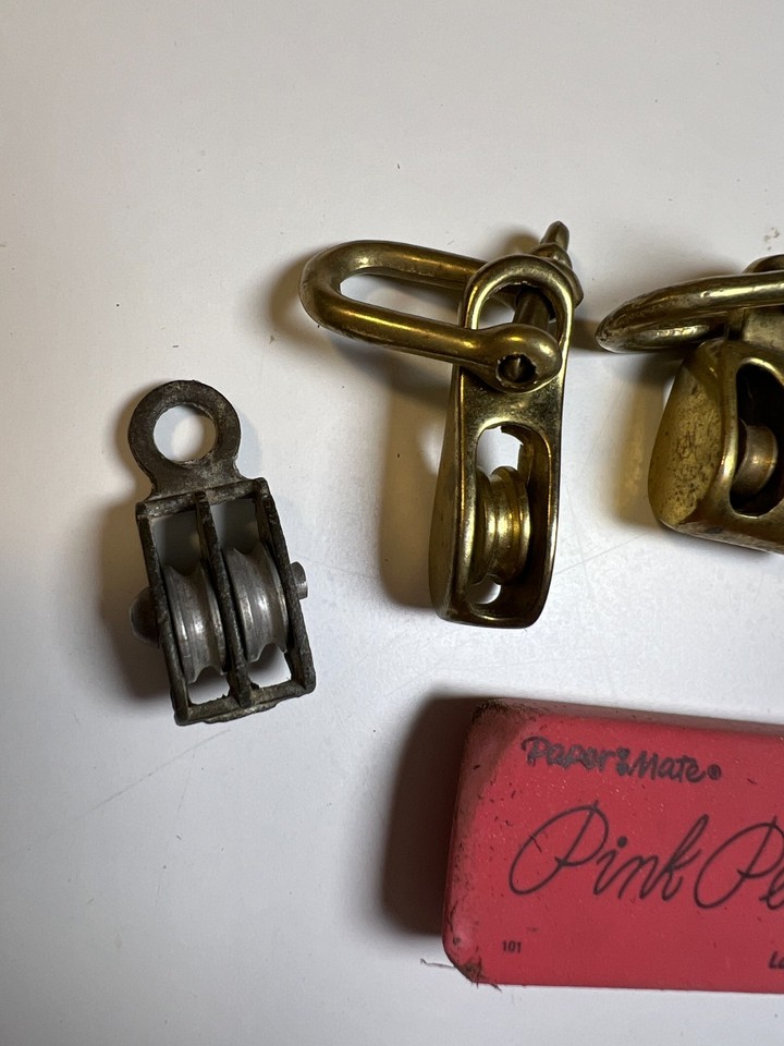 Small Tiny Antique Nautical Rope Blocks & Brass Shackles Wood & Rigging ...