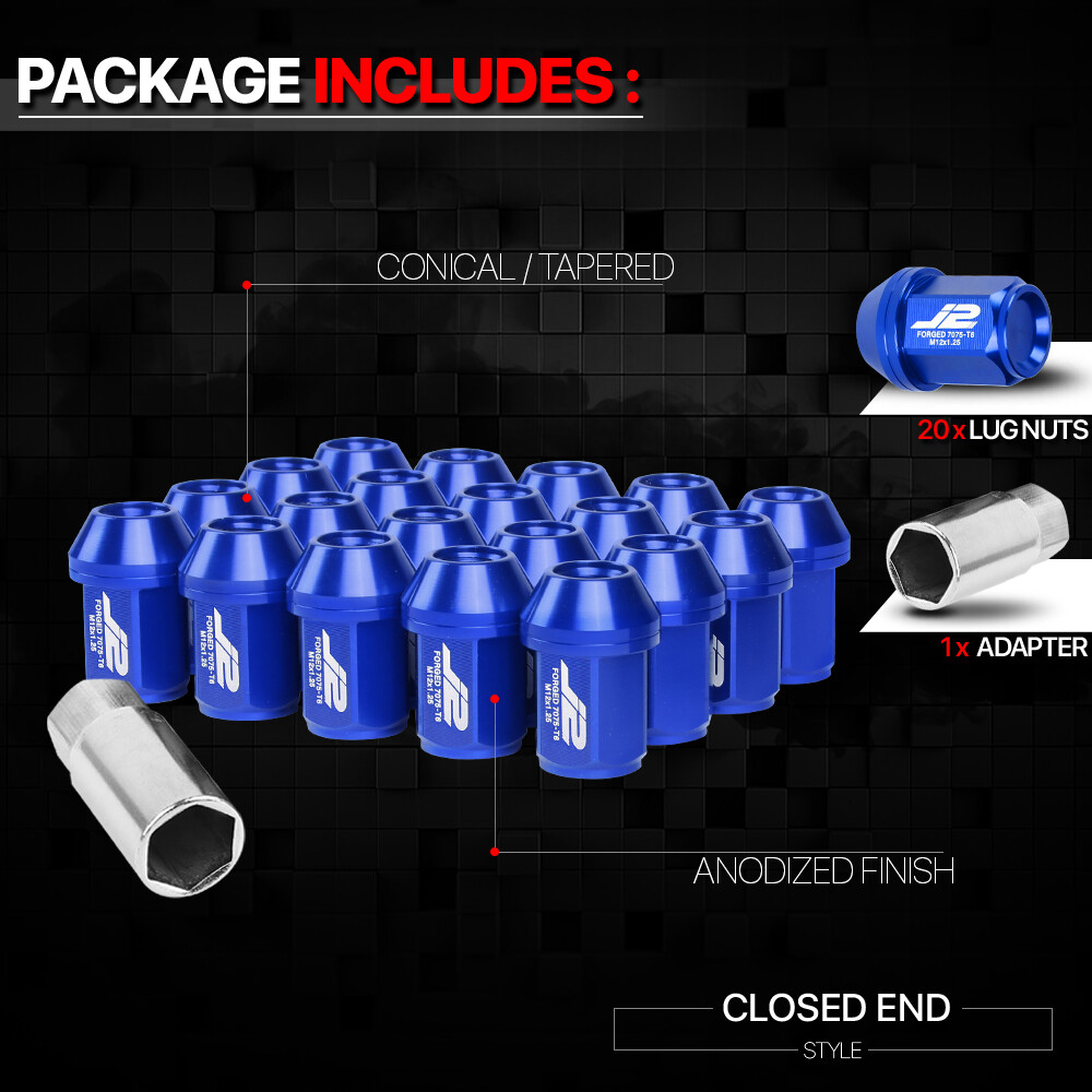 [J2 Engineering] 20x 12mmx1.25{CLOSED END}Blue 35mm Wheel Rim Lug Nut w ...