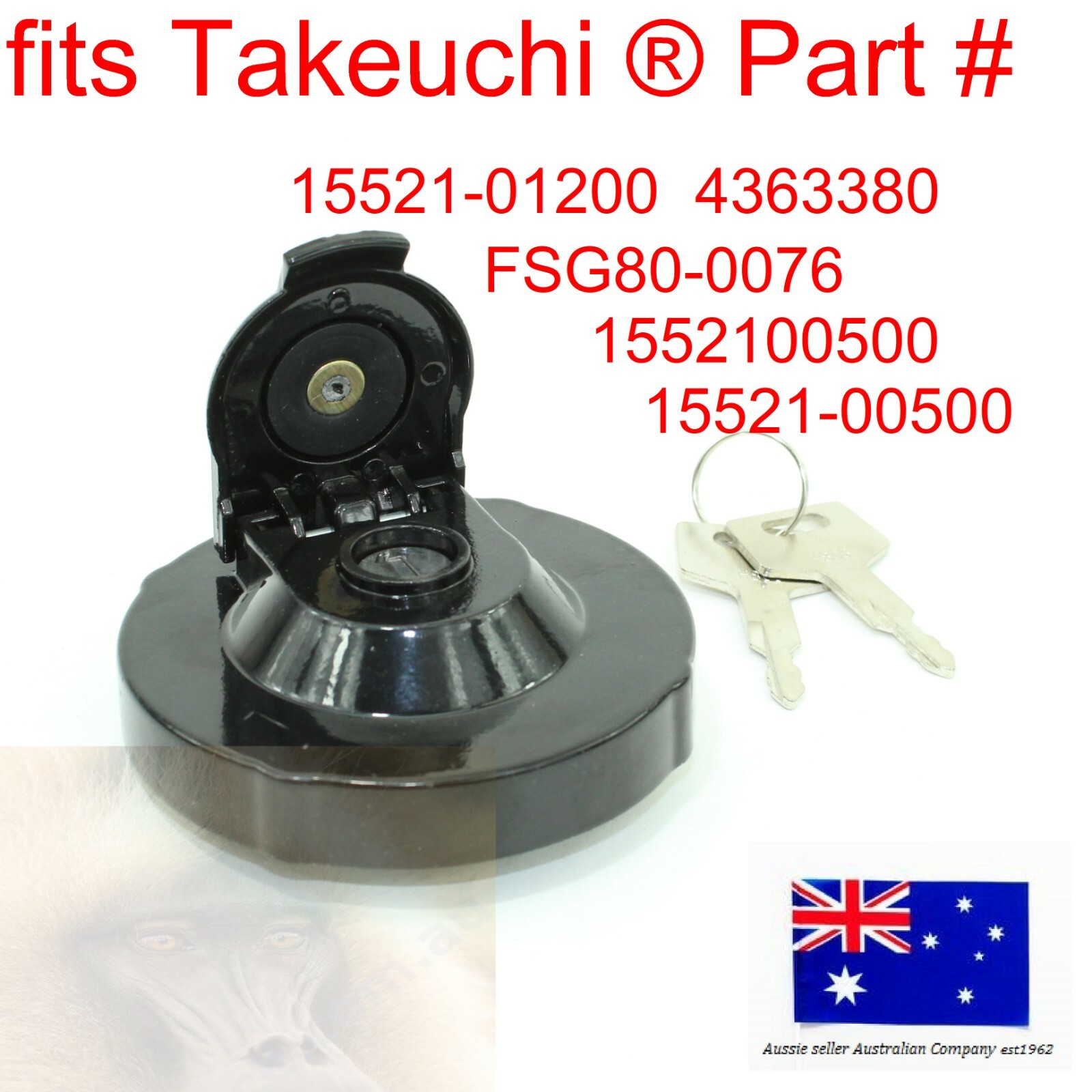 1552100500 15521-00500 Fuel Cap & Keys Fits Takeuchi Excavators & Track ...