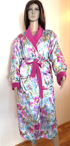 Adonna Lingerie Robe Wrap Floral Fuchsia Lined Teddy Shell Silky S USA ...