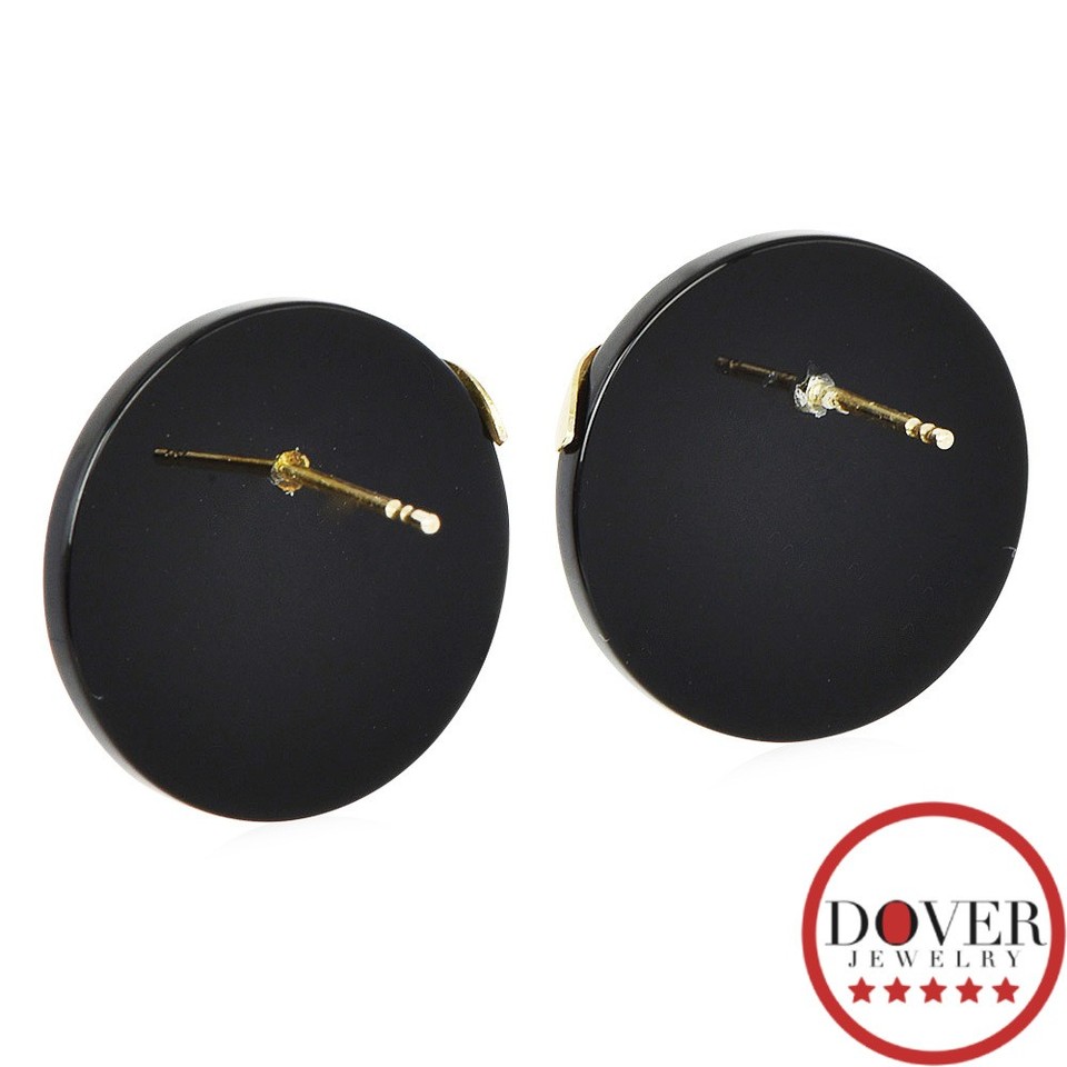 Estate Onyx 14K Gold Textured Floral Round Disc Stud Earrings 2.8 Grams ...