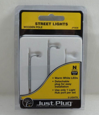 Just Plug (Silver) WOODEN POLE STREET LIGHTS N Scale Accessories ...