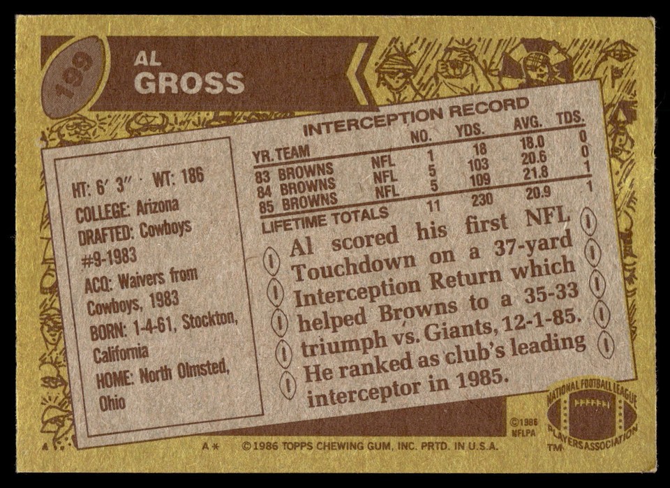 1986 Topps #199 Al Gross See Scan | eBay